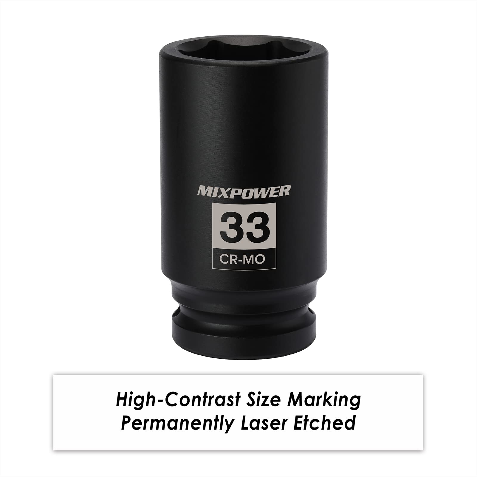 MIXPOWER 6-Point 3/4-Inch Drive Deep Impact Socket- 33mm (Metric), CR-MO, 3/4-inch Drive 6 Point Axle Nut Socket for Easy Removal of Axle Shaft Nuts (33mm)