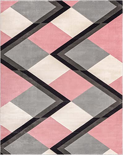 Well Woven Good Vibes Nora Blush Pink Modern Geometric Stripes and Boxes 5'3" x 7'3" 3D Texture Area Rug (GV-87-5)