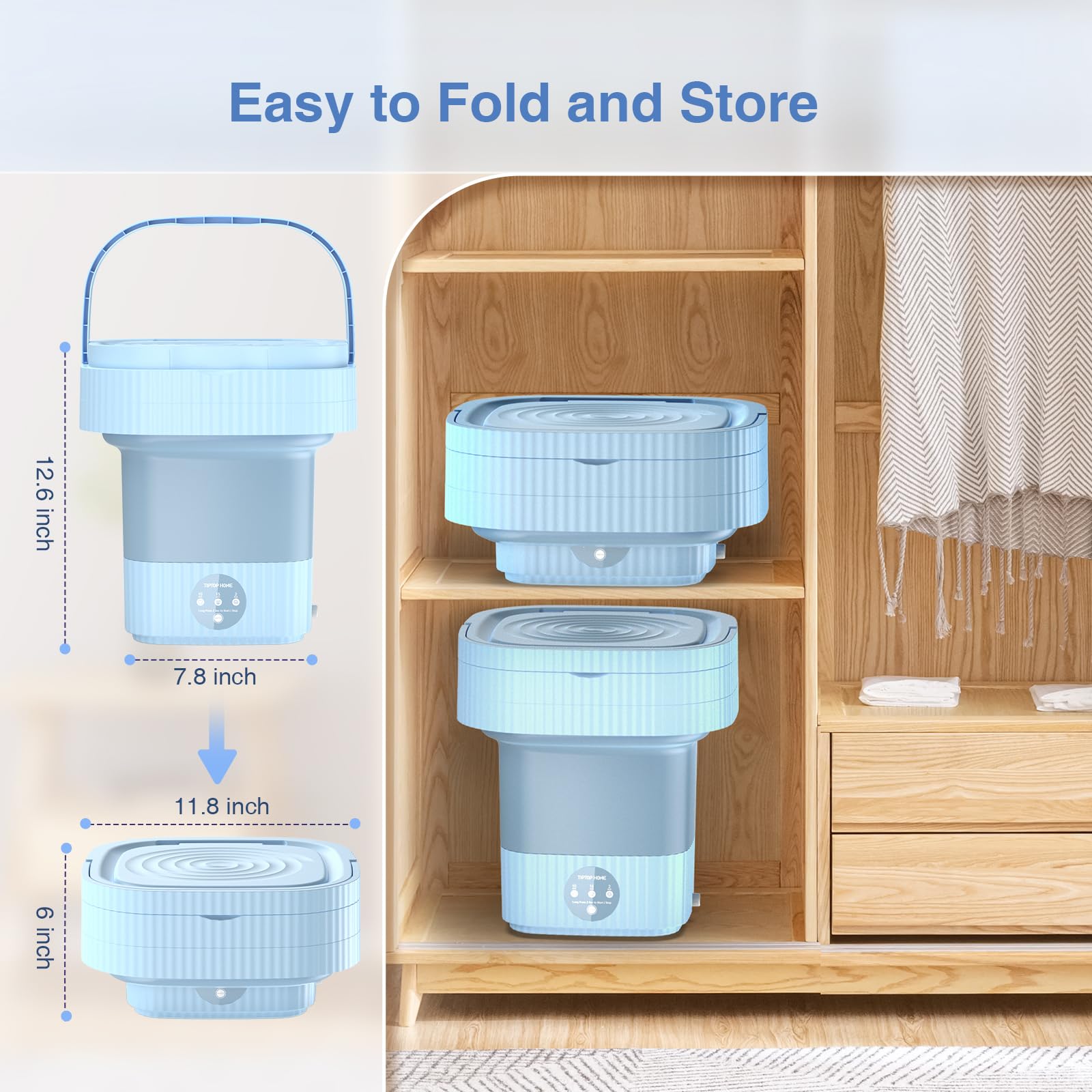 Portable Washing Machine, 10L Mini Washing Machine for Camping, 3 Modes Foldable Mini Washer Deep Cleaning Baby Clothes Underwears Socks Towels for RV Travel Dorm Apartment Laundry