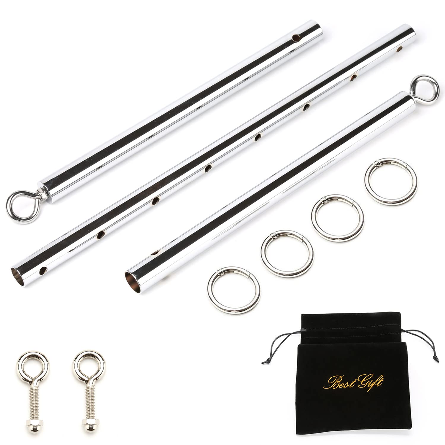 EXREIZST Expandable Adjustable Spreader Bar with Leather Straps Sports Fitness System Set, Silver and Black