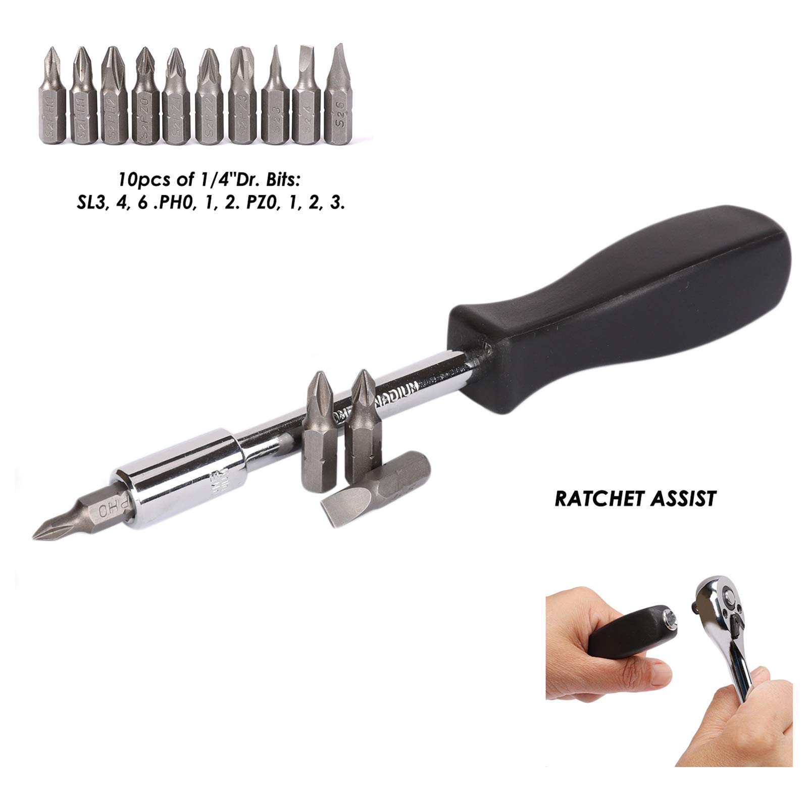 MIXPOWER 62-Piece 1/4-Inch Dr. Master Socket Set with Ratchets,Universal Joint, Extensions with 1/4'' Dr. Bits Set, SAE/Metric 6-Point 5/32-Inch - 9/16-Inch, 4 mm - 14 mm, CR-V Socket