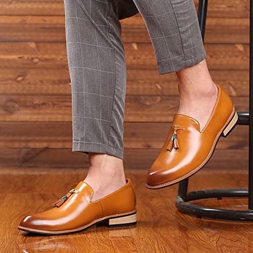 FASDNENDYS Fashion Style Men's Breathable Tassel Comfortable Business Slip On Work Leisure Leather Dance Shoes for Men Yellow