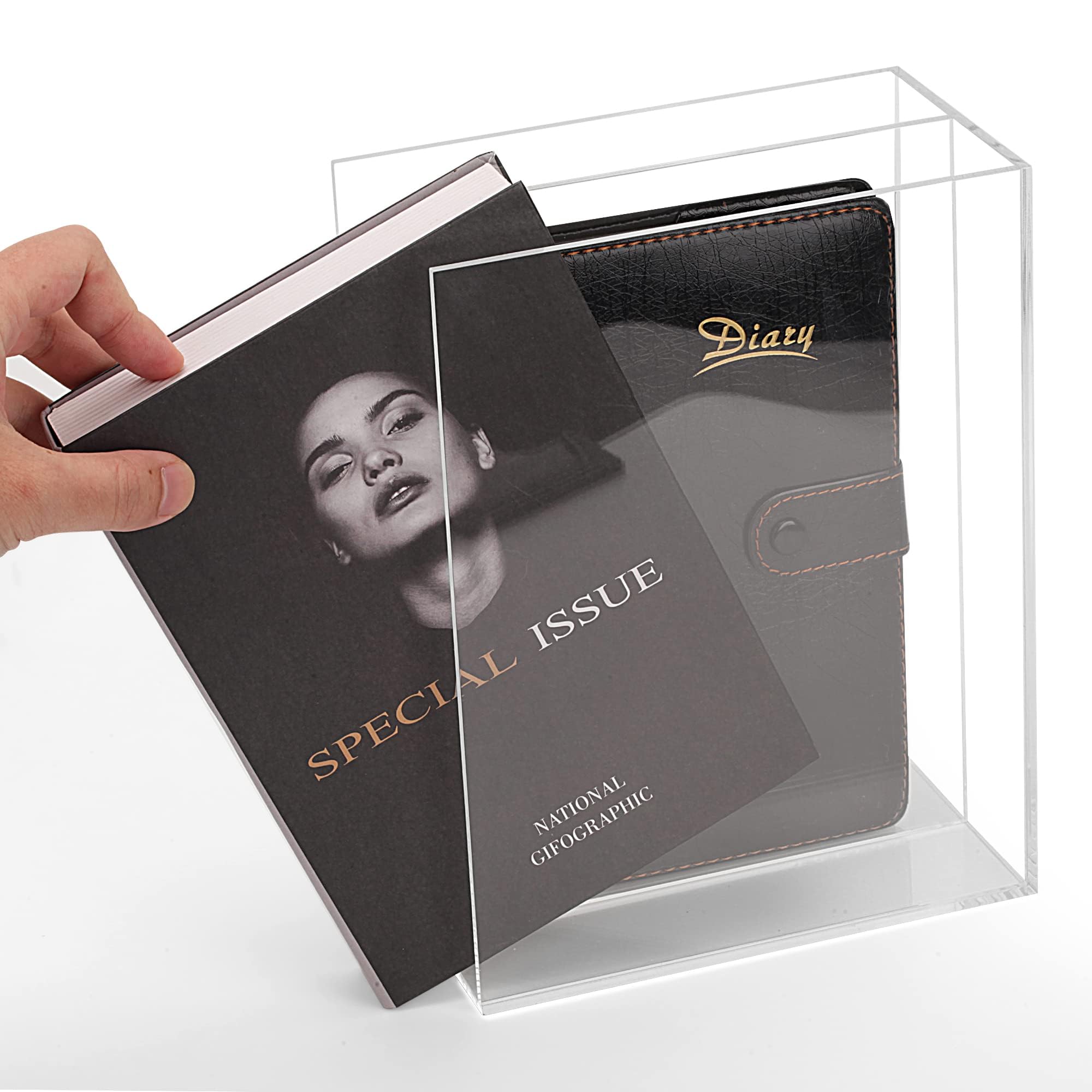 Esonmark Clear Acrylic File Holder 2 Section Magazine File Organizer for Desk Office Home Desktop Sorter Folder for Documents Letter Paper Mail Storage 2 Pack (HF002)