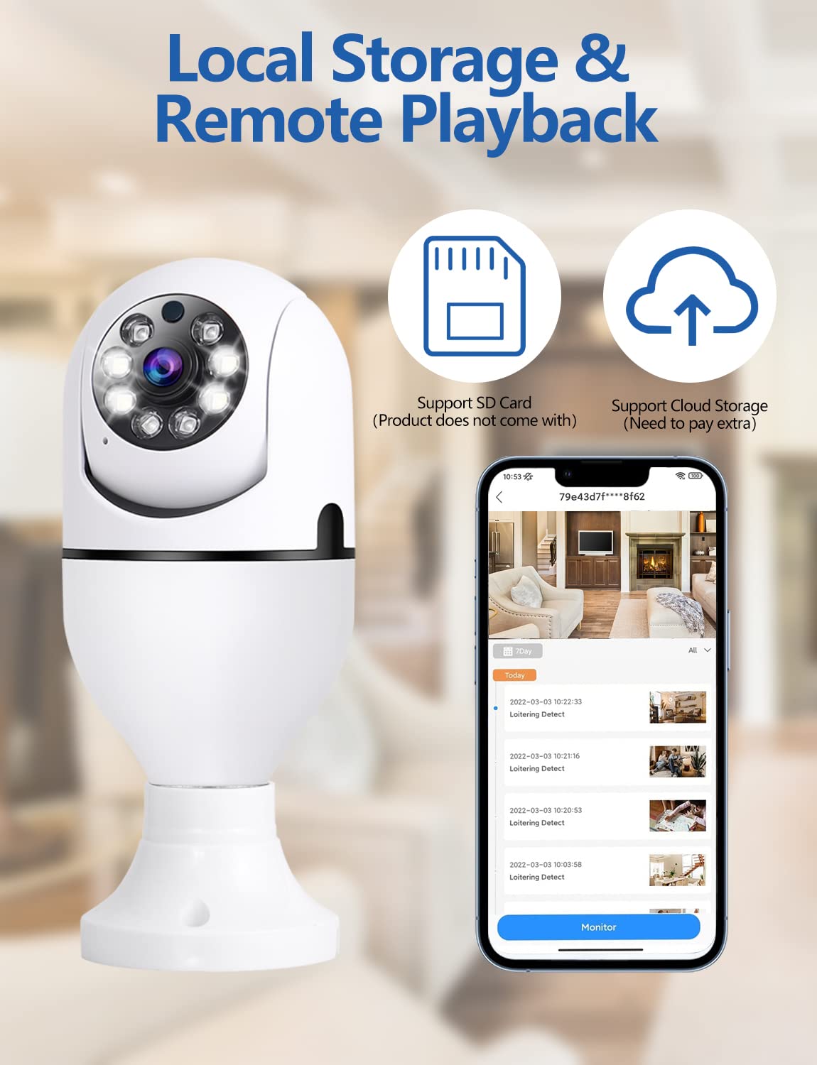 Light Bulb Security Camera, 2.4GHz & 5G WiFi Security Cameras Wireless Outdoor, 360 Degrees Home Surveillance Light Socket Security Camera, Full-Color Night Vision Bulb Camera Mobile Phone Remote View