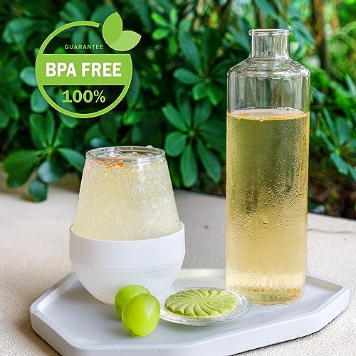 Freeze Wine Cooling Cup Set: Set of 1 Chiller Mug Red and White Wine Glasses with Frozen Gel - Plastic Shatter Resistant Double Wall Insulated Cooler Cups 10 oz