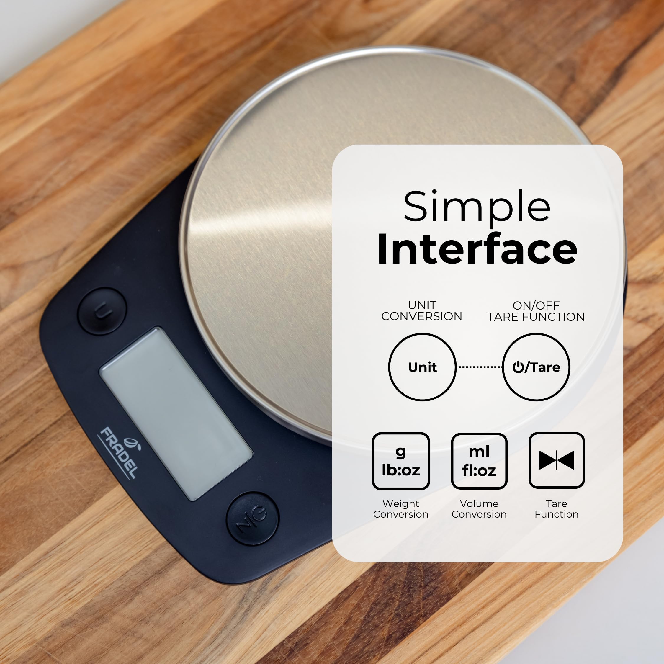 Fradel 0.1g Digital Kitchen Food Scale - Precision Food Scale for Cooking, Baking, Weight Loss - in Grams & Ounces - A Kitchen Must Have - Stainless Steel Plate, Waterproof, 11lb Capacity - Round