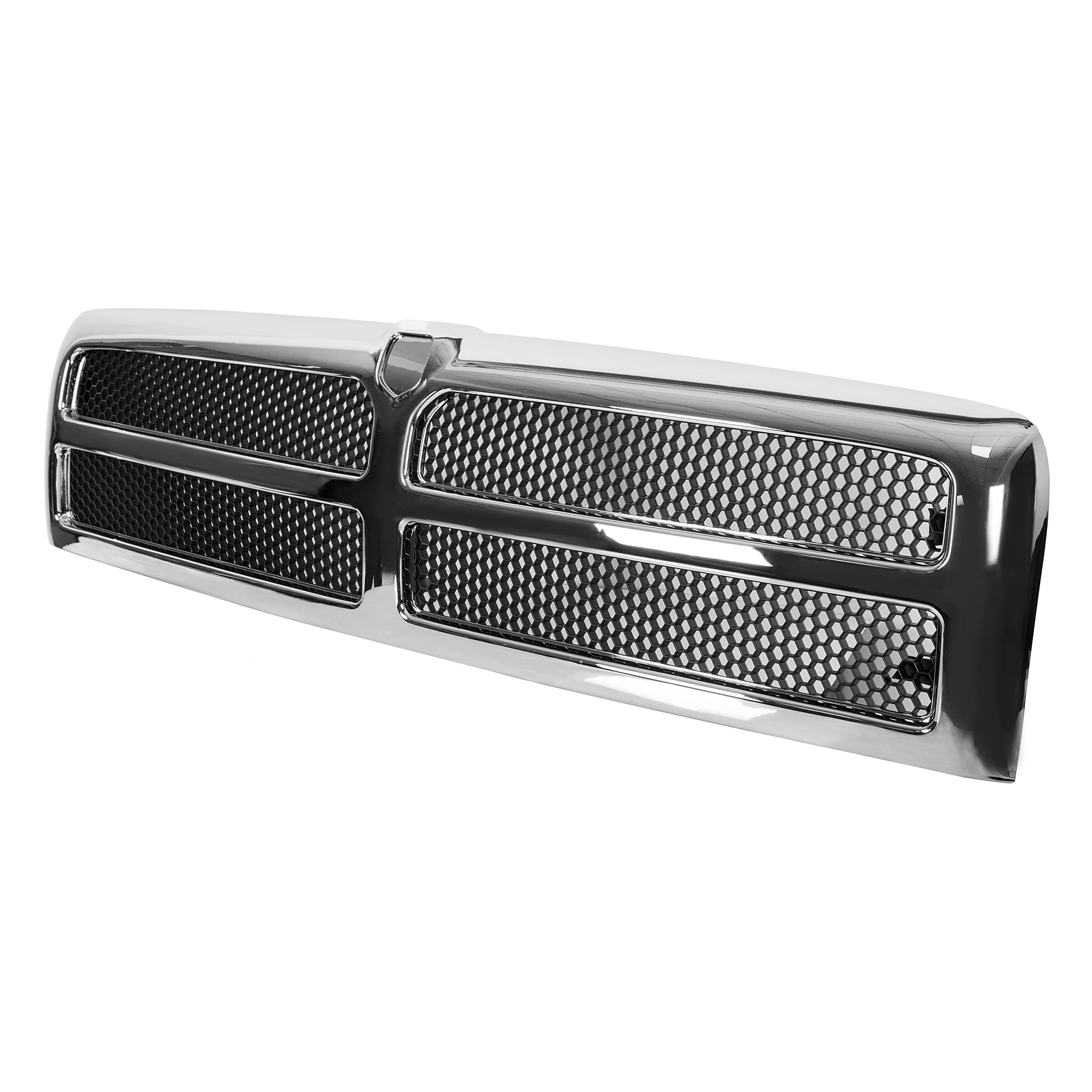 ECOTRIC Front Grille Compatible with 1994-2002 Dodge Ram 1500 2500 3500 Chrome w/Honeycomb Upper Grille Replacement for CH1200178 55055252