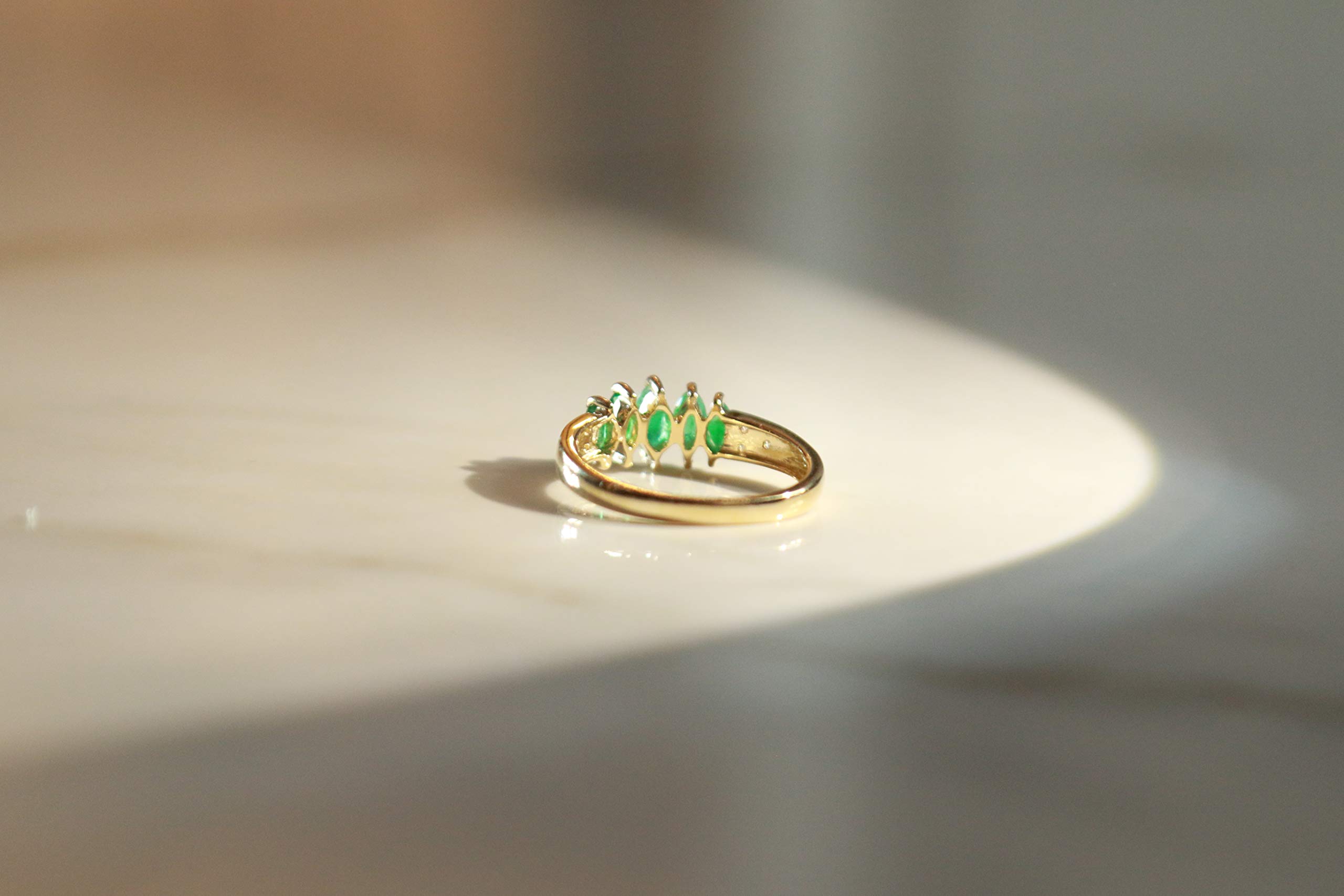 Gin & Grace 10K Yellow Gold Natural Zambian Emerald Ring with Natural Diamonds|Ethically, authentically & organically sourced Marquise-Cut Emerald hand-crafted jewelry for her | Emerald Ring