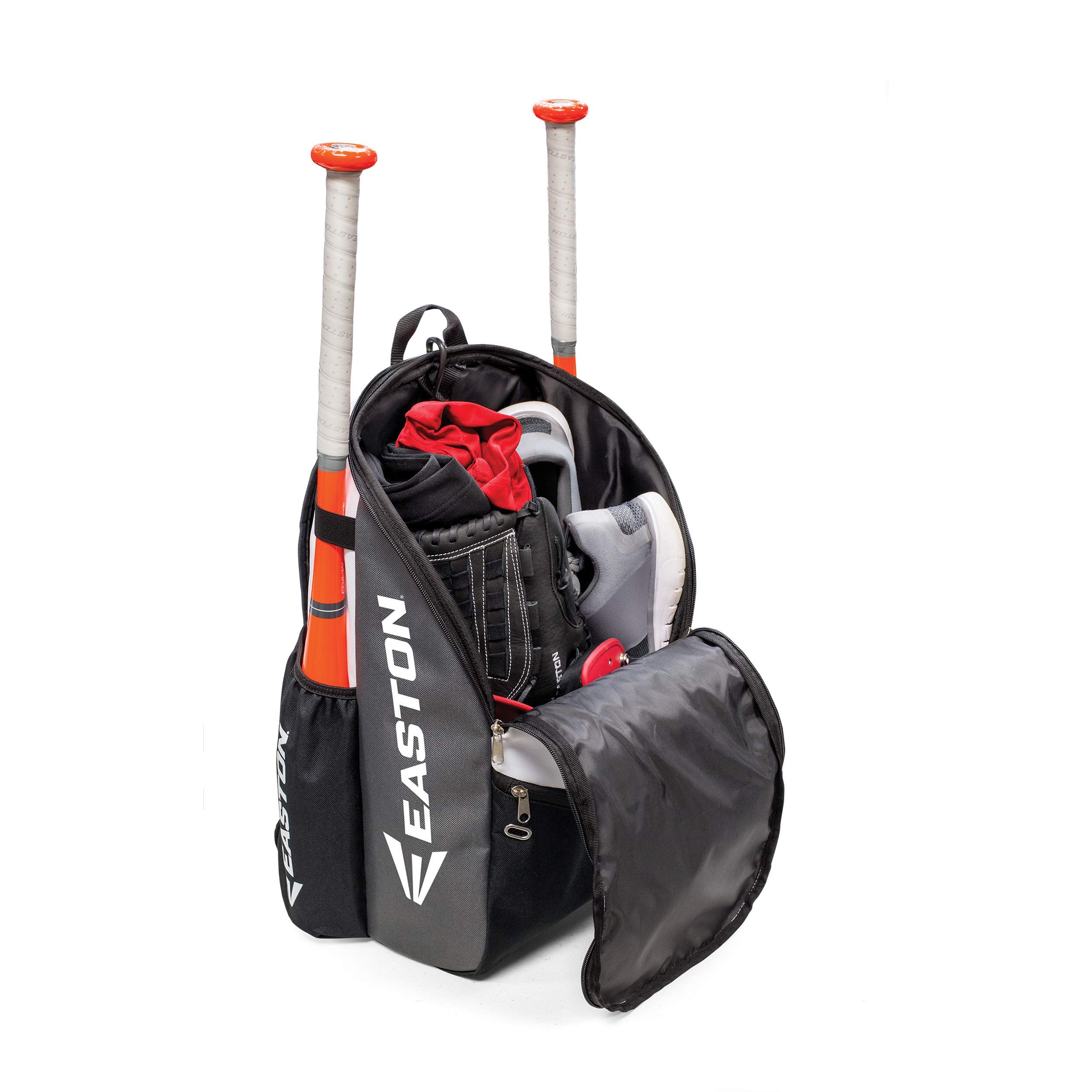 Easton E85BP Youth XLarge Bag and Equipment Backpack | Black | 2 Side Back Sleeves | Large Main Compartment Fits All Youth Players Equipment Needs | Valuables Pocket | 19" H X 12" W X 9" D Capacity