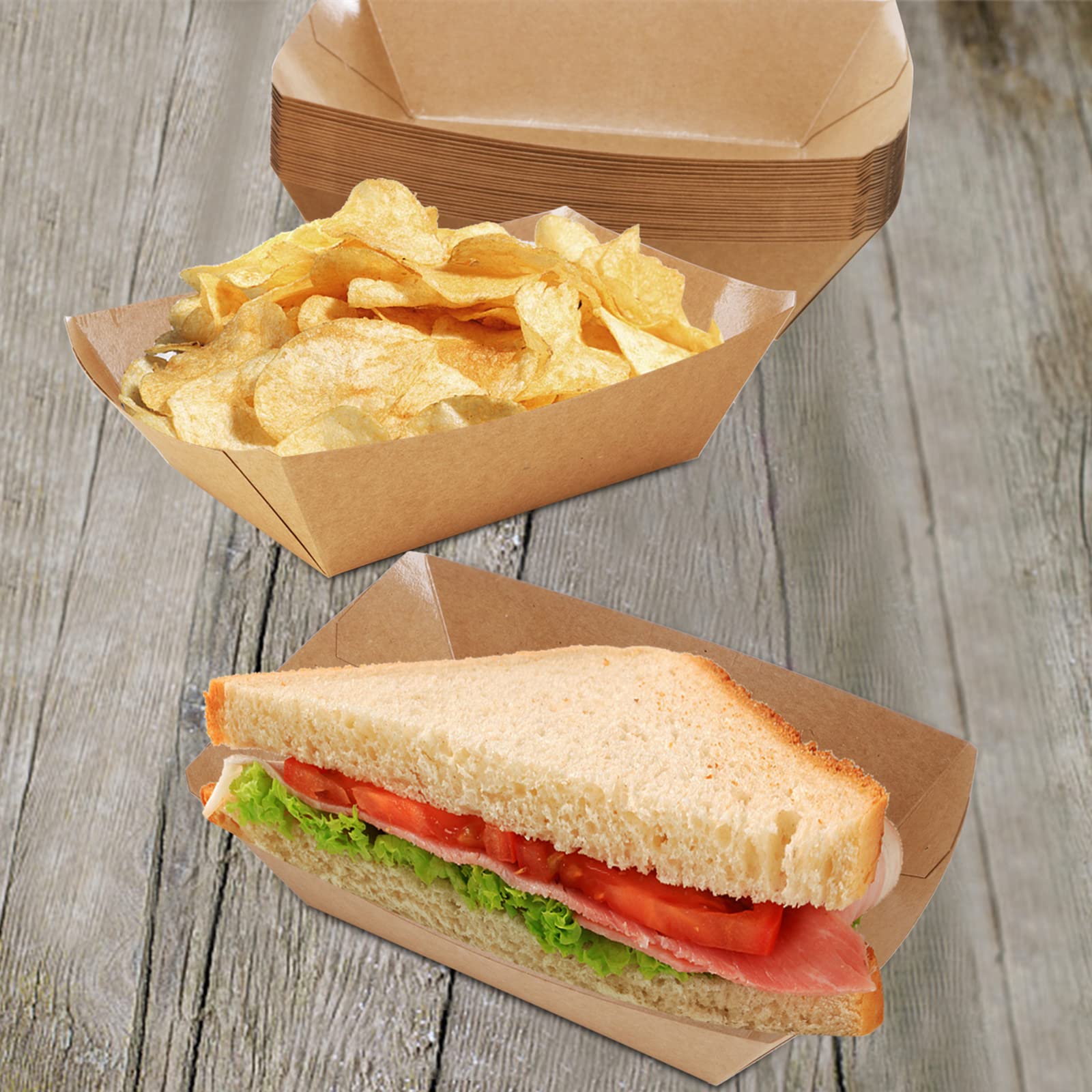 DEAYOU 250 Pack Paper Food Boats, 2 LB Paperboard Serving Basket, Food Snack Container for Party, Concession Stands