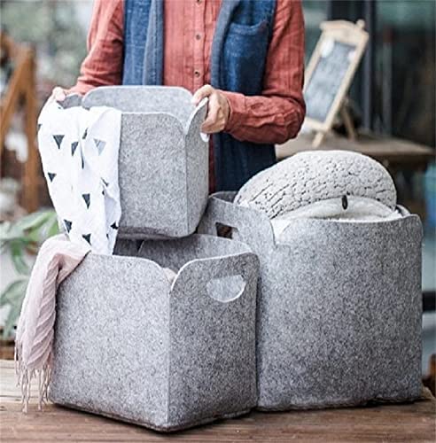Foldable Felt Fabric Storage Basket, Convenient Box Organizer with Carry Handles for Office Bedroom Closet Babies Nursery Toys DVD Laundry Organizing (1 Pcs Medium)