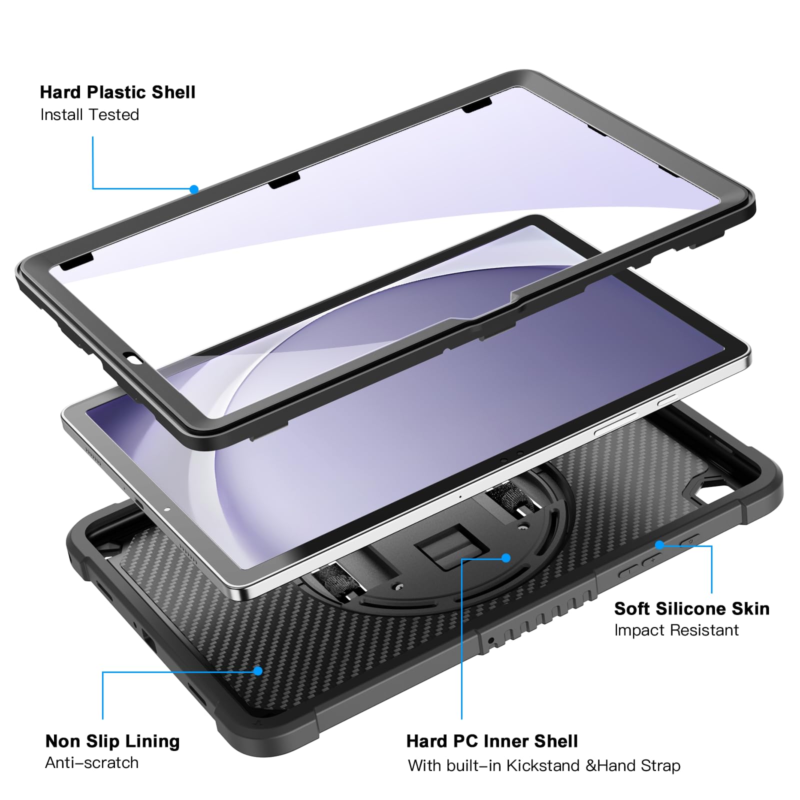 ZtotopCases for Samsung Galaxy Tab A8 10.5 Inch 2022, Full Body Cover with 360 Rotating Hand Strap & Shoulder Strap Heavy Duty Shockproof Case for Samsung A8 Tablet SM-X200 /SM-X205 /SM-X207, Black