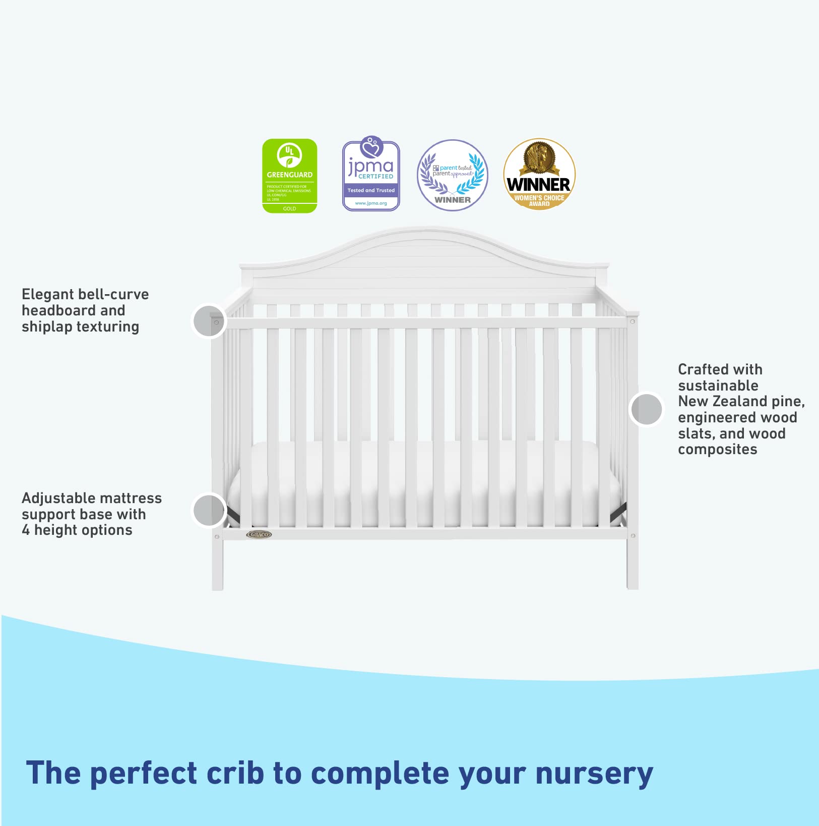 Graco Stella Convertible Crib with Premium Foam Crib and Toddler Mattress -White