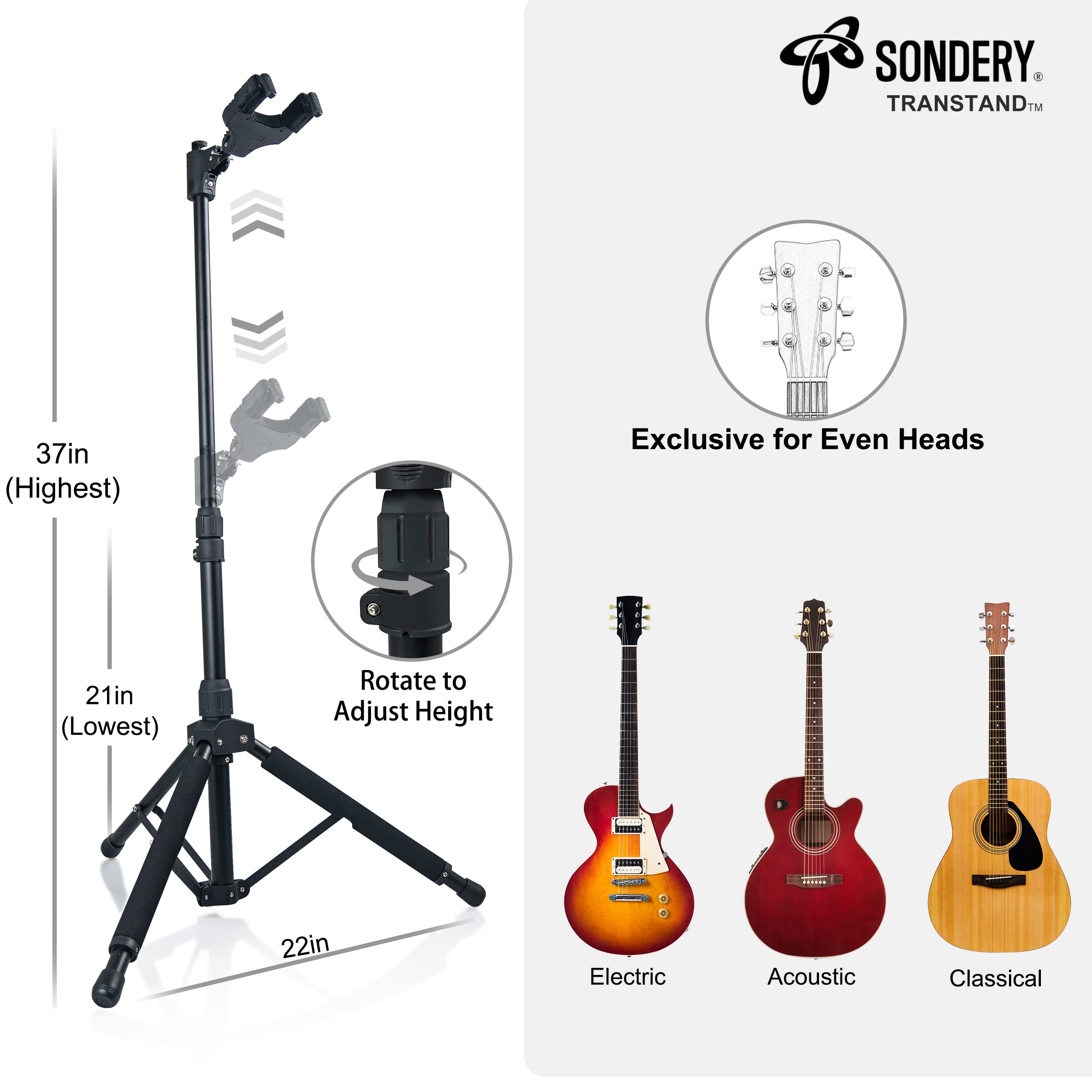 Guitar Stand for Acoustic Guitars, Collapsible Floor Stand Only for Guitars with Even Head, Friendly for All Guitar Finishes