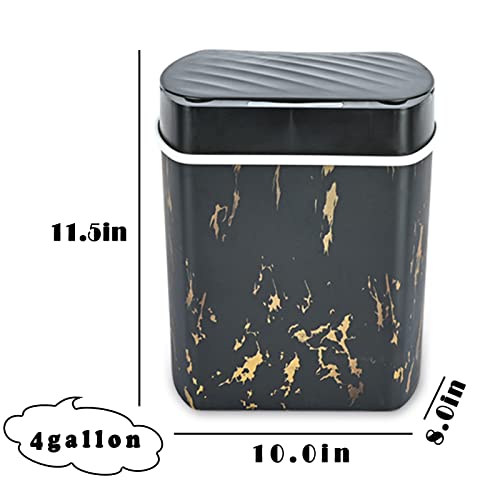 Weniii Trash Can Touchless Motion Sensor Garbage Touch Free Automatic Kitchen with Lid for Bathroom Office Smart Home Electric Cans Plastic Black Stamping Pattern Look Bin 3.5Gallon