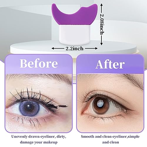 FEBSNOW Eyeliner Stencils 4pcs Multifunction Eye Make Up Aid Tool Silicone Eyeshadow Shield Guard with 4 Mascara Brushes Easy to Use Make Up tools(Purple)