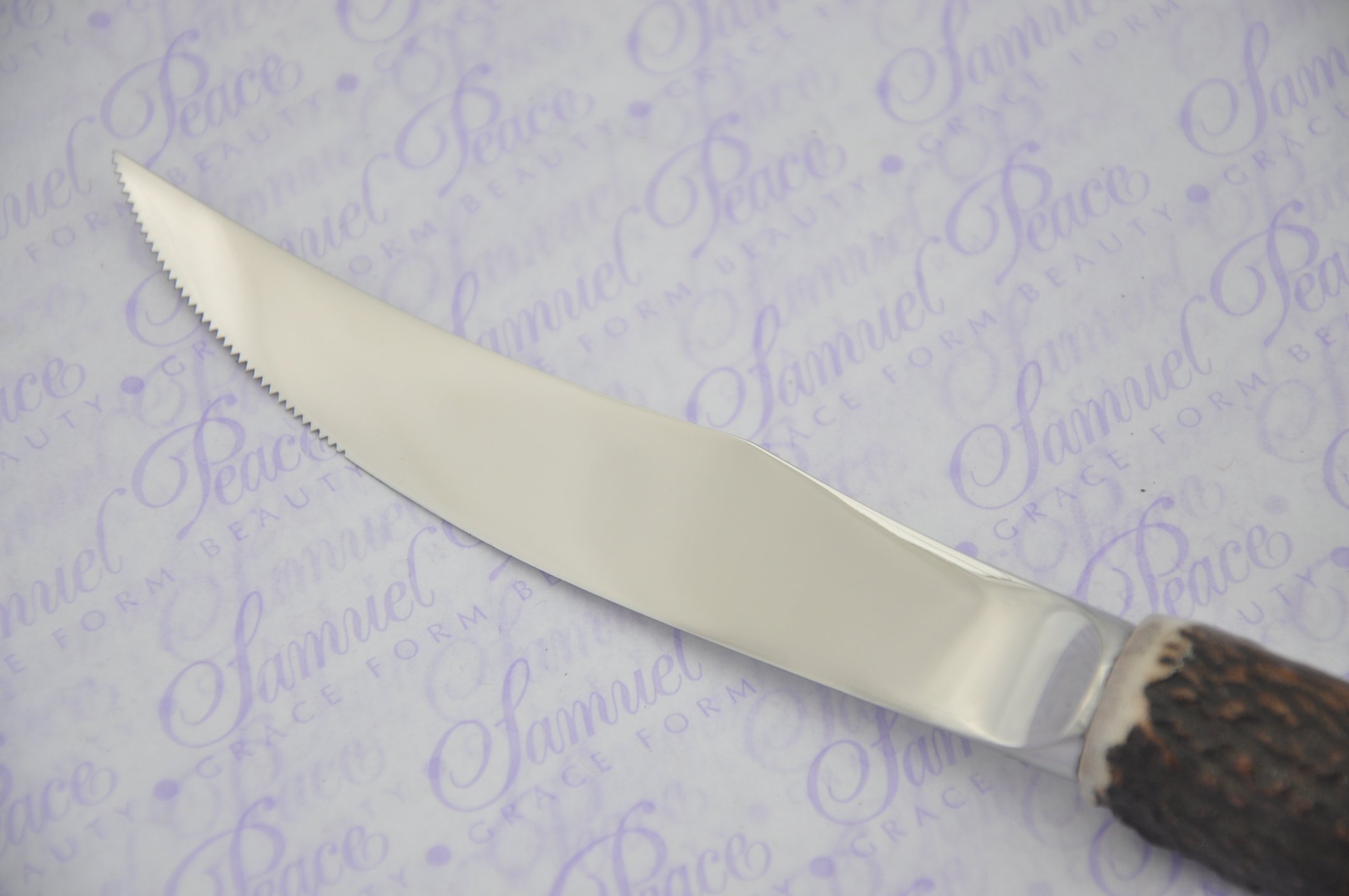 Six Cased Genuine Stag Horn/Antler Handle Steak Knives Made in Sheffield England Free Engraving
