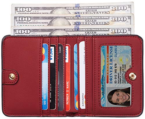 Toughergun Womens Rfid Blocking Small Compact Bifold Luxury Genuine Leather Pocket Wallet Ladies Mini Purse with ID Window (11 ReNapa Red Deep)