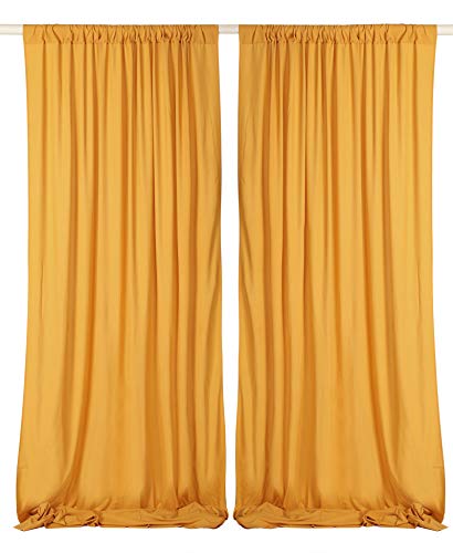 SHERWAY 2 Panels 4.8 Feet x 10 Feet Silky Soft Gold Backdrop Drapes, Polyester Window Curtains for Wedding Party Ceremony Stage Decoration (10% Transparency)