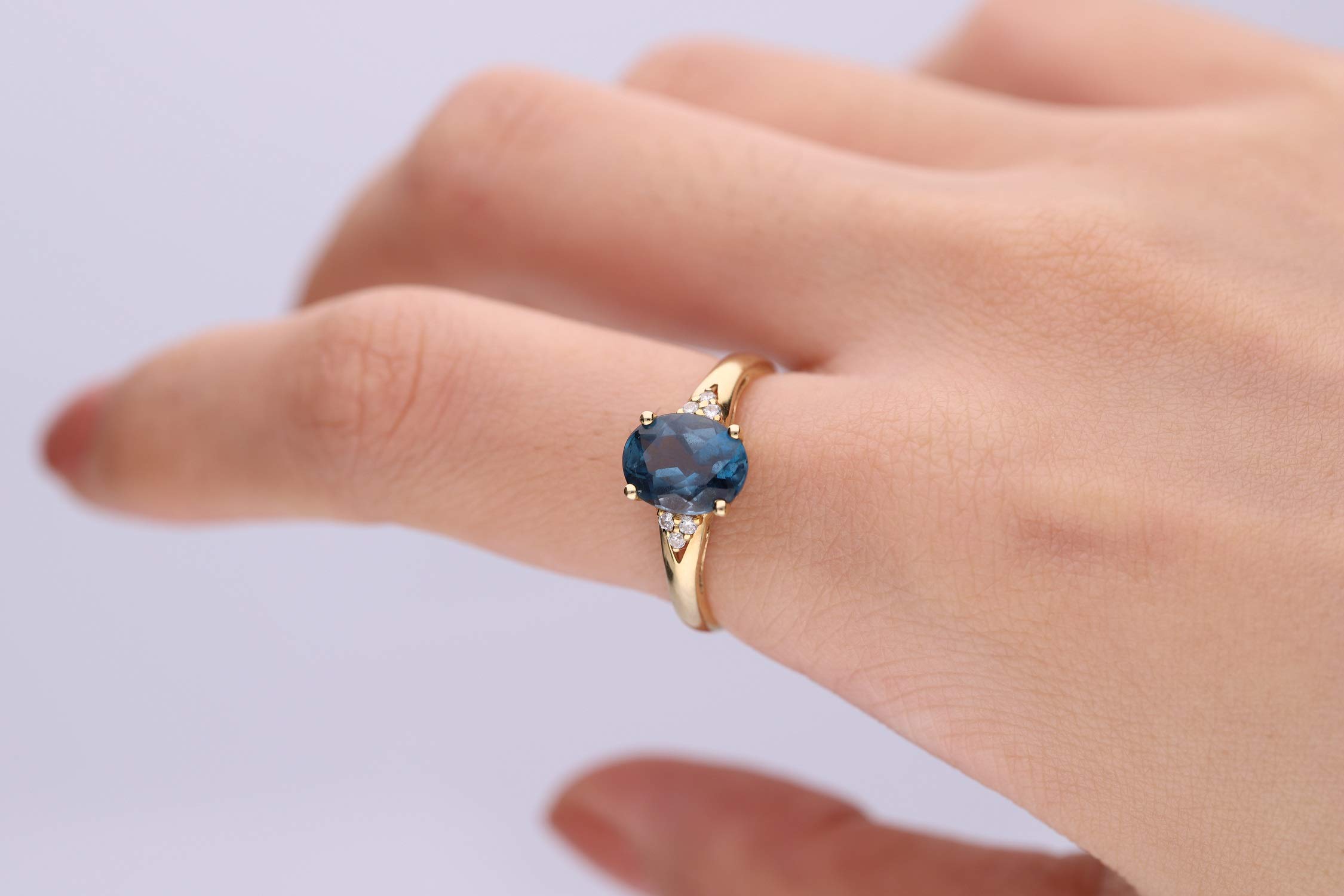 Gin & Grace 10K Yellow Gold Genuine London Blue Topaz Ring with Diamonds for Women | Ethically, authentically & organically sourced (Oval-Cut) Shaped London Blue Topaz Hand-Crafted Jewelry for her
