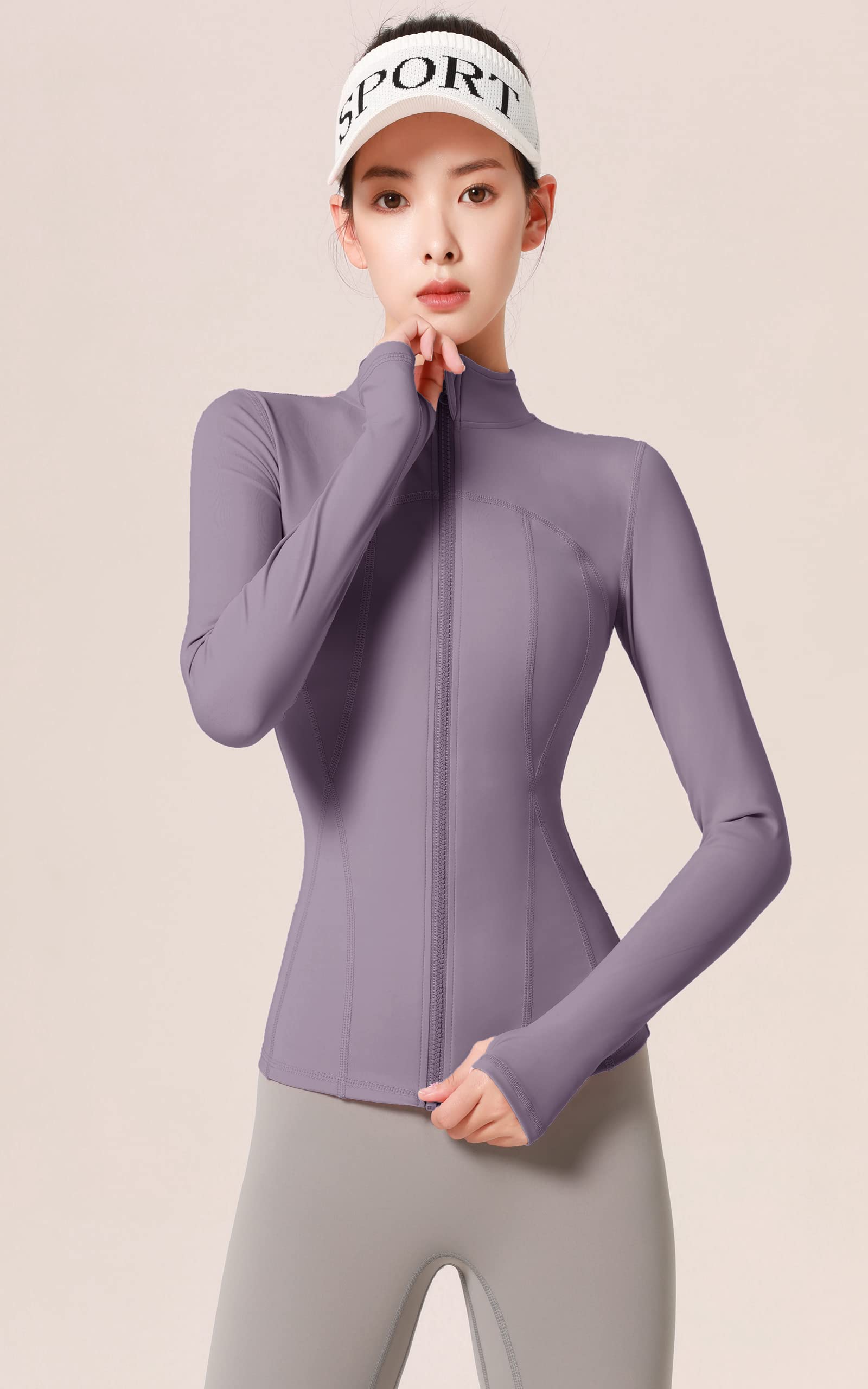 Gacaky Women's Lightweight Stretchy Full Zip Workout Running Track Jacket Slim Fit Long Sleeve Yoga Track Jacket with Thumb Holes Blue Small
