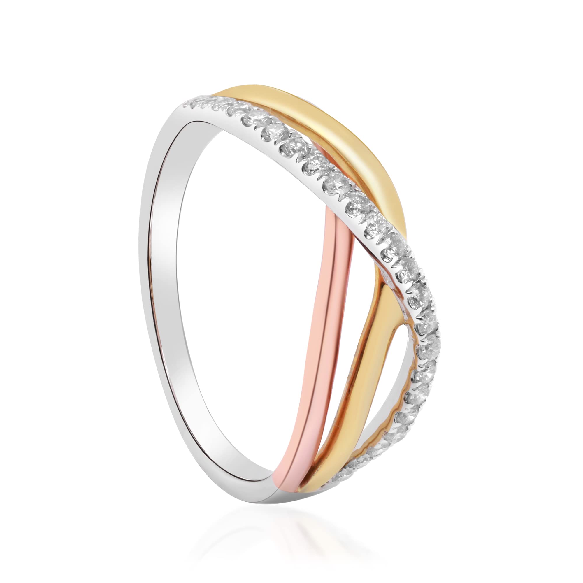 Gin & Grace 10K Three Tone Gold Natural White Diamond Ring for women | Ethically, authentically & organically sourced (Round-cut) shaped Diamond hand-crafted jewelry for her | Diamond Ring for women