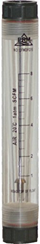 PRM 1-8 SCFM Air Rotameter Flow Meter, 1/2 Inch Female NPT Inline Connections, Acrylic Body, PVC End Tails, Viton O-Rings, 8 Inch Height