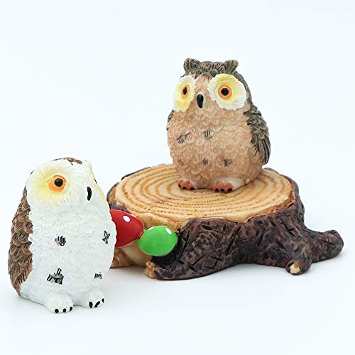 HRRIVE Mini Owls Bird Miniature Figurine with Tree Stump/Fairy Garden Pot Decoration for Micro Landscape Plant Pot, Bonsai Craft Décor