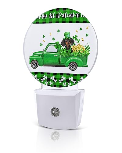 Night Light Plug into Wall, LED Nightlights Happy St. Patrick's Day Shamrock Funny Dachshund Truck Green Plaid Small Nightlight Auto Dusk-to-Dawn Sensor Lamp LED Night Lights for Kid's Bedroom