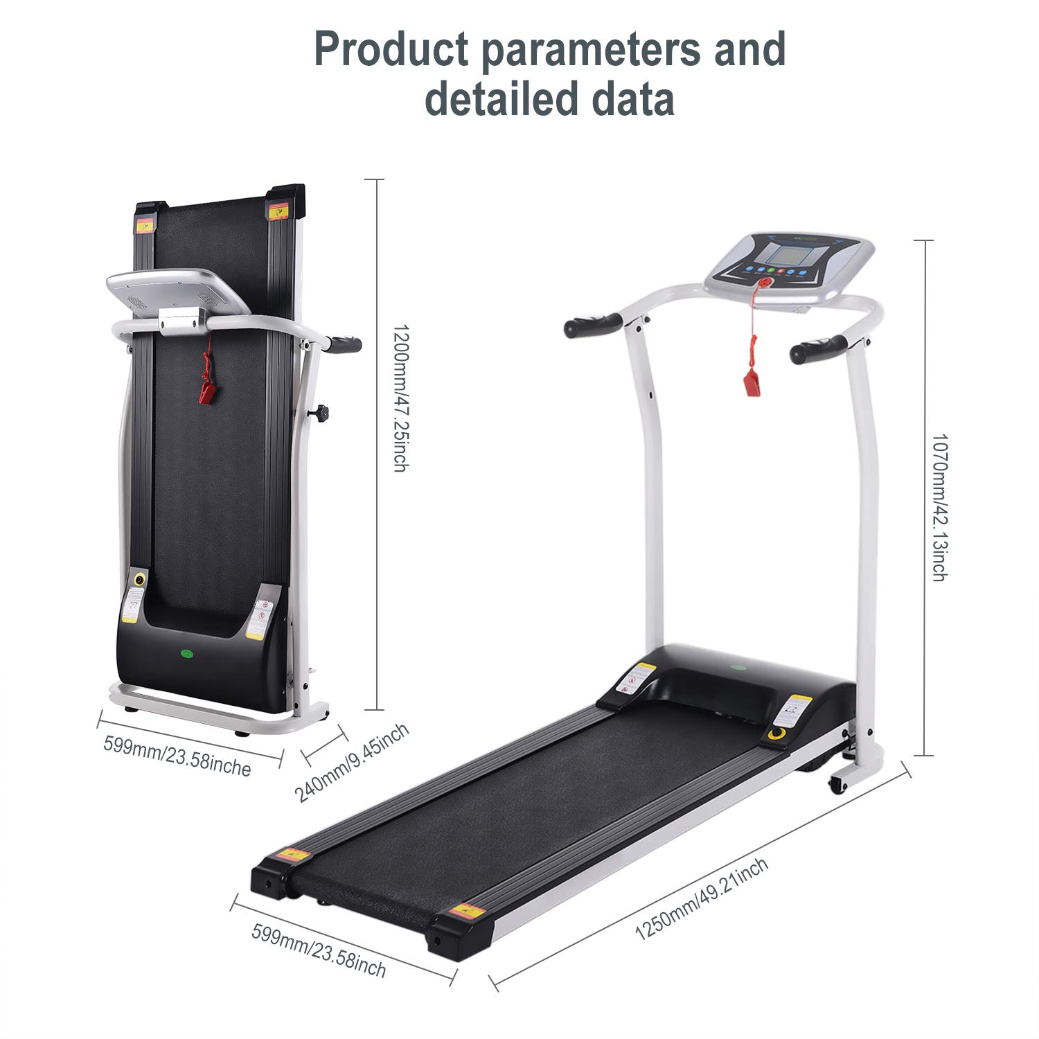 Folding Treadmills, Electric Foldable Treadmill with LCD Display, Heart Rate Sensor, Shock Absorption, Health& Fitness Exercise Walking/Running/Jogging for Home Gym or Office