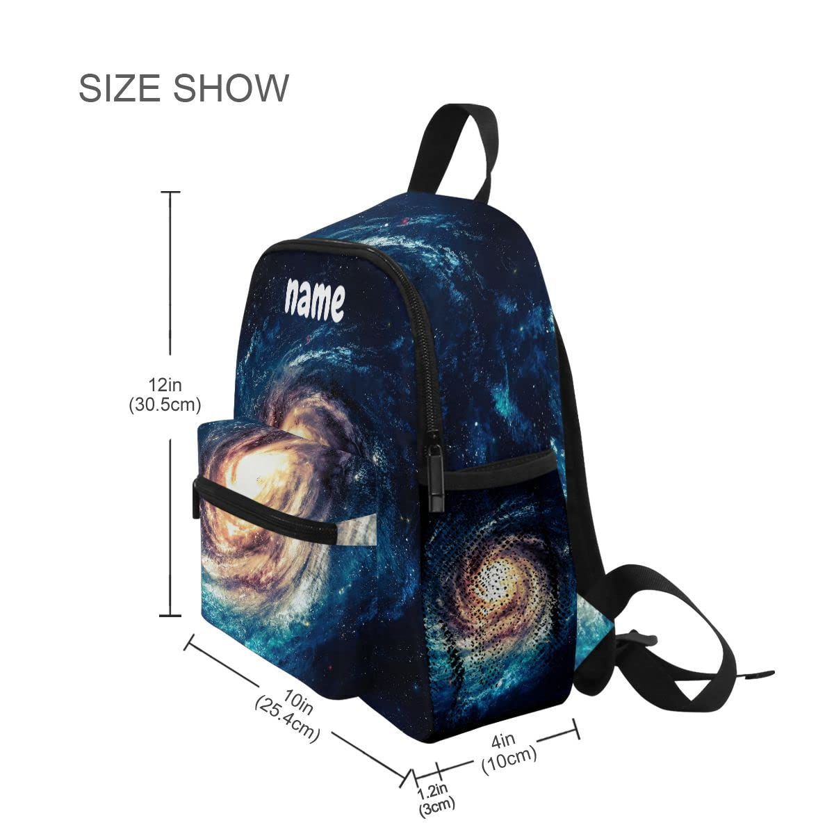 Glaphy Custom Kid's Name Backpack Spiral Galaxy Toddler Backpack Personalized Name Preschool Bookbag for Boys Girls