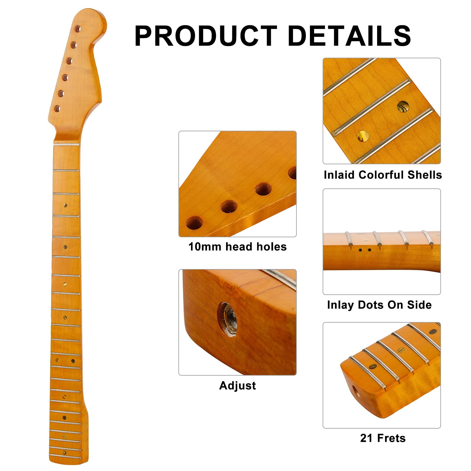 Guitar Neck 21 Fret Maple Fretboard Guitar Neck for ST Style Guitar DIY Parts Replacement