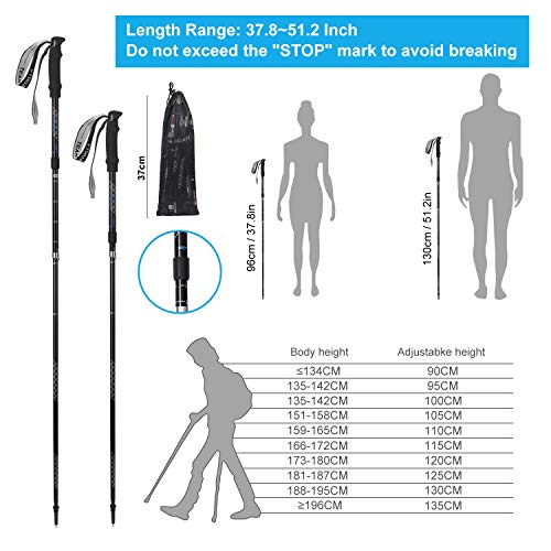 Folding Trekking Poles - 2pcs Pack Adjustable Strong Lightweight Walking Sticks, Tri-Fold Quick Adjust Flip-Lock Padded Strap Perfect for Backpacking and Snowshoeing