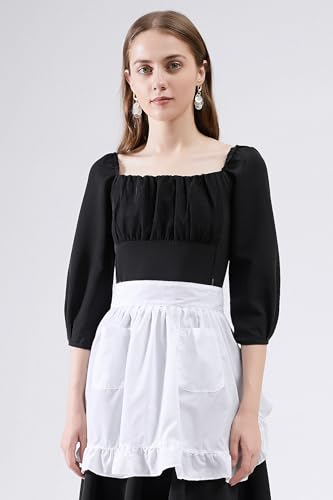 LilMents Waist Apron with Pockets Retro Kitchen Cleaning Ruffles Half Apron (White)