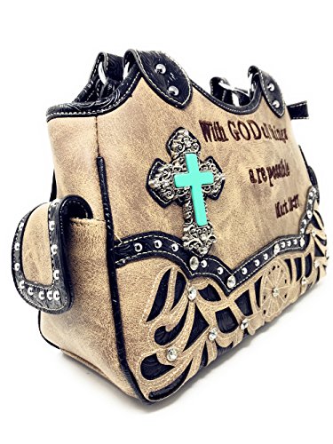 Western Style Embroidery Scripture Women Rhinestone Cross Bible Cover Book Case Crossbody Handbag Wallet in 5 Colors (Beige Handbag only)