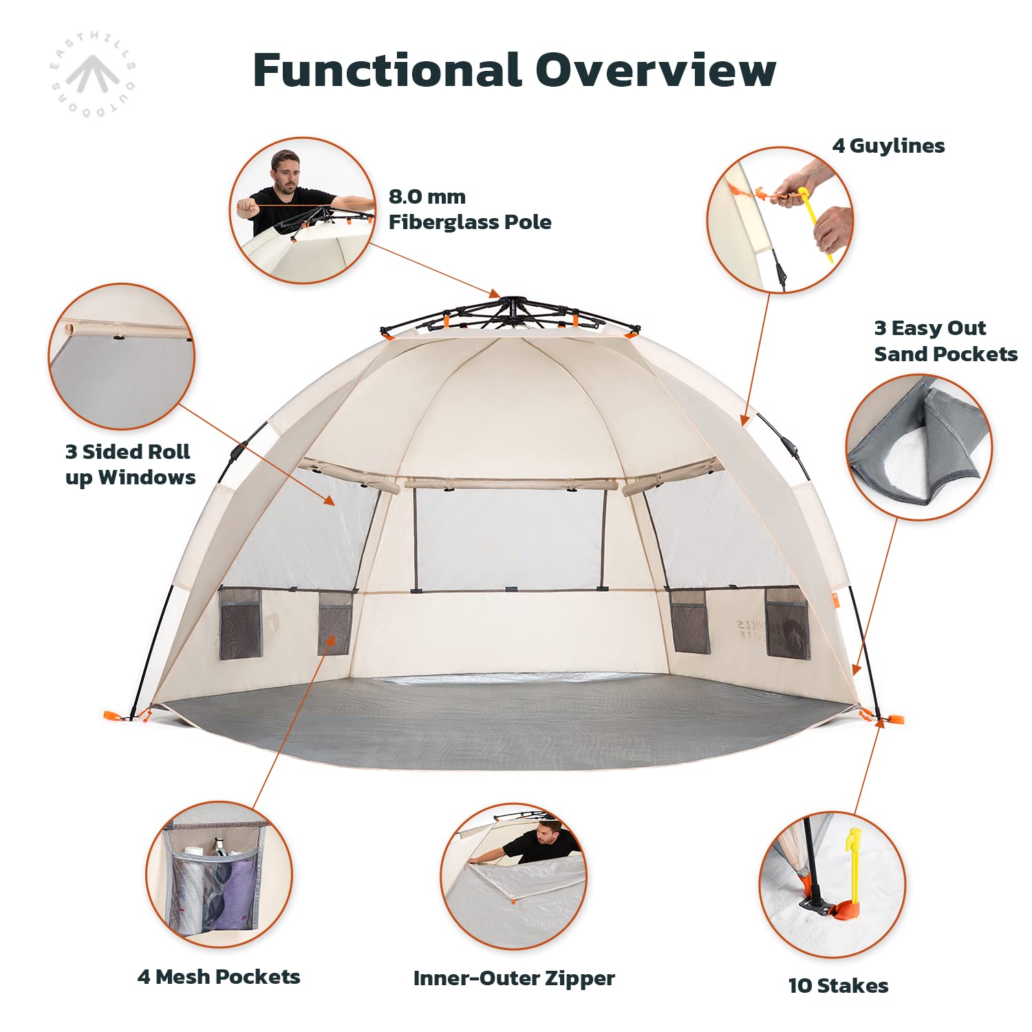 Easthills Outdoors Coastview Ultra XL 4-6 Person Family Beach Tent Quick Setup Instant Anti UV Double Silver Coated Sun Shelter with Extended Floor & Big Window Sky Blue