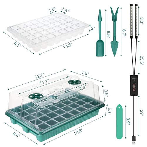 LCYATSI 2 Set 80-Cell Seed Starter Kit with Grow Light and 80pcs Peat Pellet Humidity Dome (80 Cells Total Tray) Seed Starting Trays, Base Large Greenhouse Germination Kit for Seeds Growing Starting