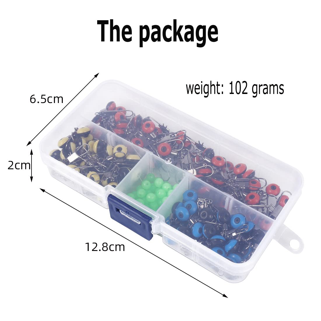FASPLORE 200 pcs 3 Sizes Fishing Line Sinker Slides Kit Hook Shank Clip Connector Swivels Small Fishing Accessories Plastic Tackle Box