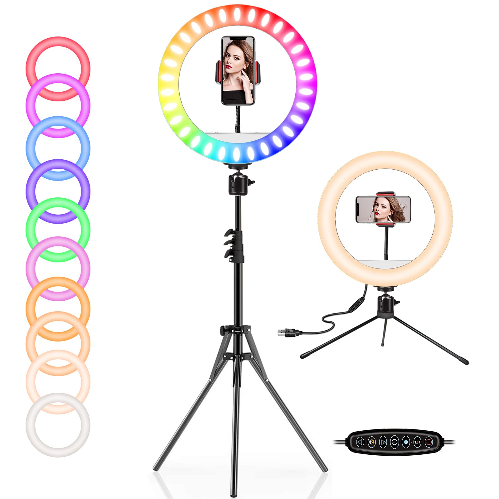 EEIEER 12" RGB Ring Light with Stand, video conference lighting, Dimmable Circle Light, Flash Light with Cell Phone Holder Desktop for Live Stream/Makeup/Video/Photography