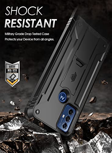 Poetic Revolution Series Case for Motorola Moto G Play (2023), Full-Body Rugged Dual-Layer Shockproof Protective Cover with Kickstand and Built-in-Screen Protector, Black