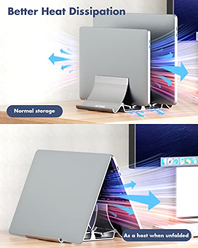 HEYZONE Vertical Laptop Stand, Dual Laptop Holder MacBook Vertical Stand,4 in 1 Gravity Laptop Dock Stand Auto Locking,Fits iPad/Surface/Chromebook/Gaming Laptops(Up to 17") (ABS Space Gray)