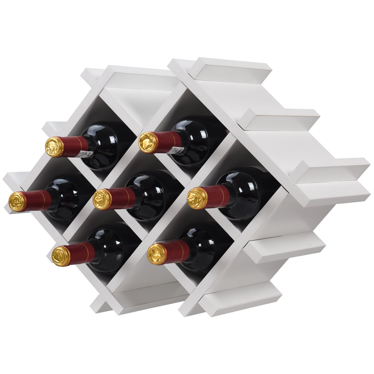 Giantex Wine Rack Wall Mounted Set of 5, Wood Wall Wine Shelf Racks with Glass Holder and Stemware Hanger, Hanging Wine Rack, Wine Storage Display Shelf for Home Bar Kitchen, White
