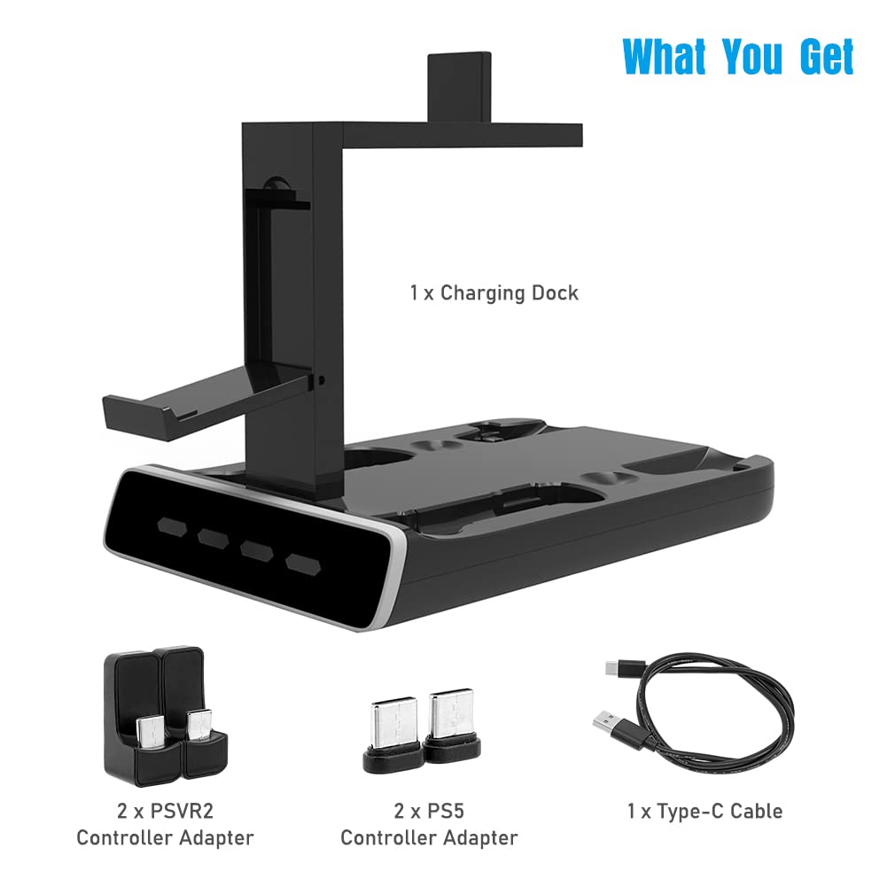for Snoy PSVR2 Charging Display Stand with LED Light - VR Stand Display Your PSVR2 - Charging Compatible with Sony Playstation VR2 Handle, PS5 Controller Charger, Charging Cable, Seat Charger
