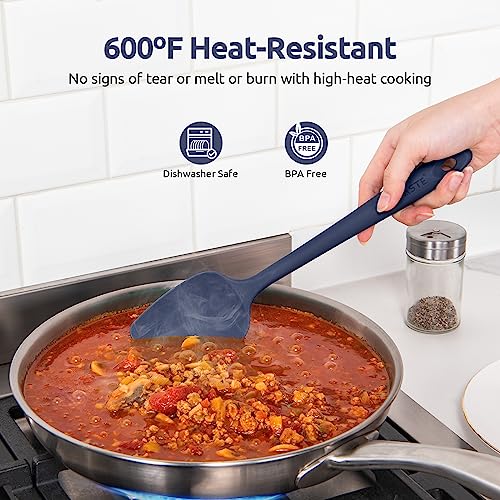 U-Taste Silicone Spatula Set, 600ºF High Heat Resistant, Seamless BPA-Free Flexible Rubber Kitchen Cooking Mixing Baking Scraper for Nonstick Cookware Set of 3 (Midnight Blue)