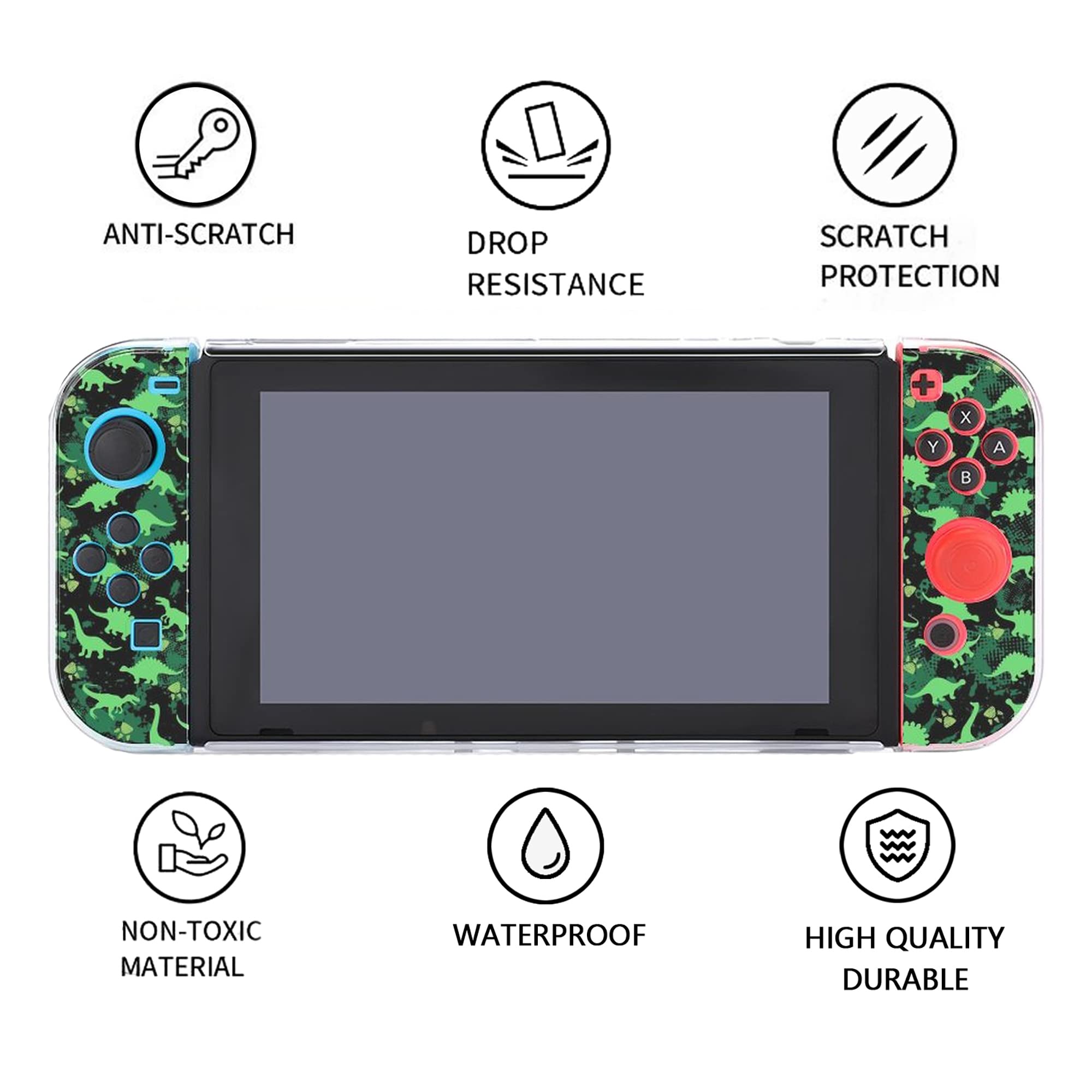 GADZILLE Dockable Switch Case Vintage Cartoon Dinosaur Switch Case 360°Full Protection Anti-Fall-Scratch Durable Hard Nintendos Switch Case Protector for Switch Console and Joy-Cons