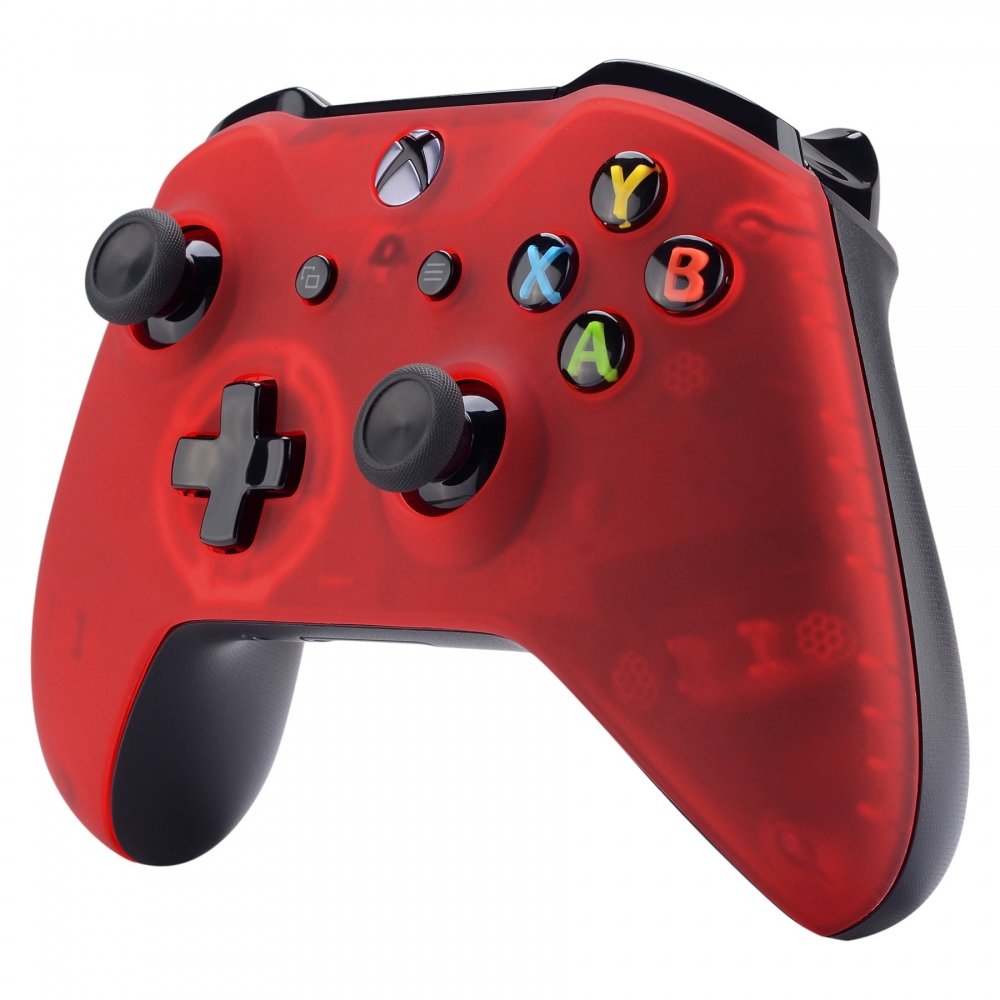 eXtremeRate Foggy Clear Red Faceplate Cover for Xbox One Wireless Controller (Model 1708), Custom Case Replacement Front Housing Shell for Xbox One S & Xbox One X Controller - Controller NOT Included
