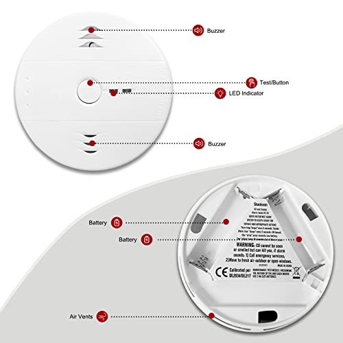 Shackcom Combination Smoke and Carbon Monoxide (CO) Detector Alarm 1 Pack, Protect Your Home from Fire and Gas Leaks, Even When You're Away, Battery Operated