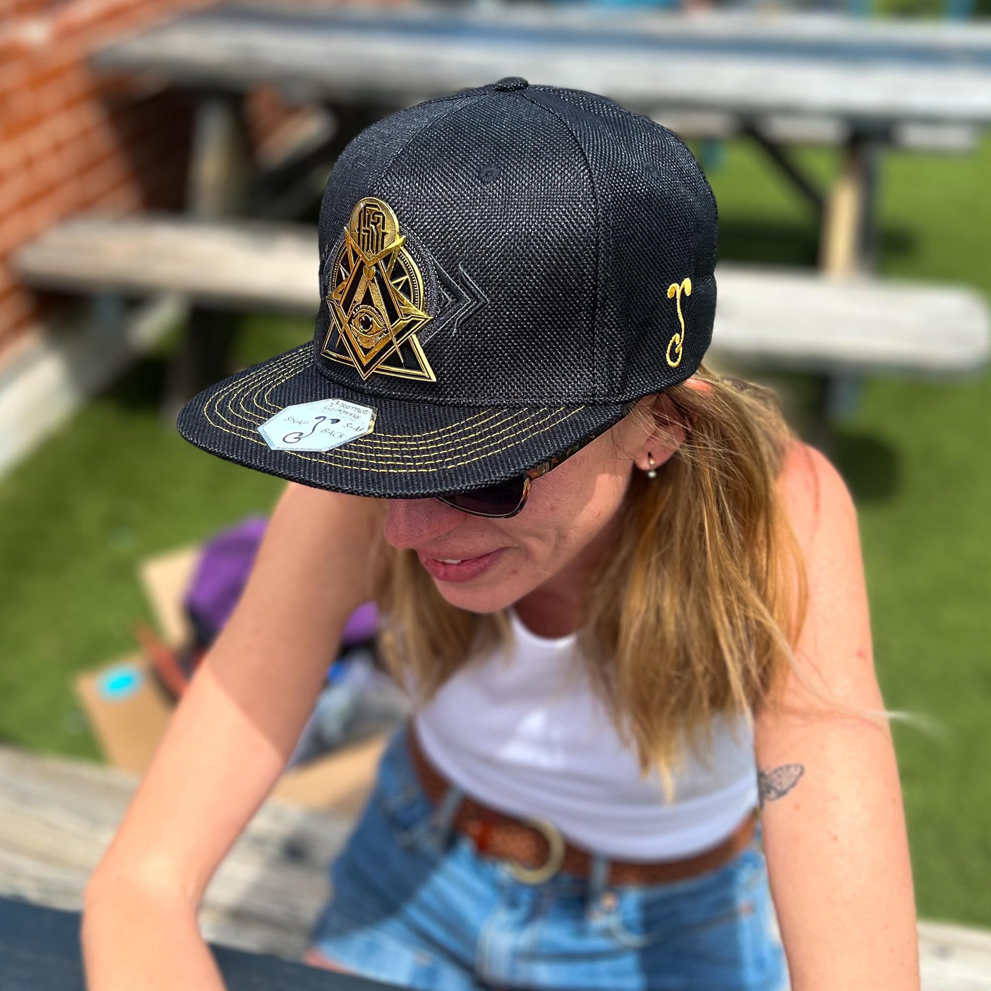 Grassroots California - Secret Society Gold Snapback, Shallow Style, 100% Cotton, Embroidered, Designed Interior (L/XL)