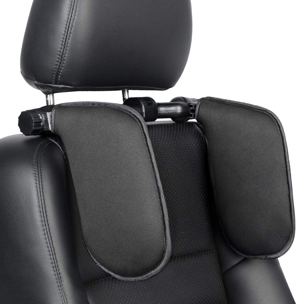 EASY EAGLE Car Seat Lateral Headrest, Mesh Fabric Head Support Pillow with Telescopic Bar and Slidable Clips, for Children and Adults, Black