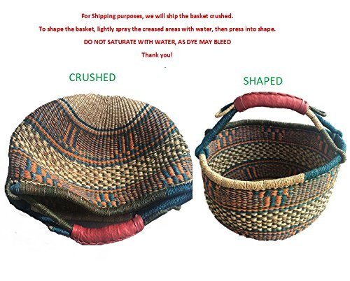 Hands Craft Fair Trade Ghana Bolga African Dye-Free Market Basket Natural Baskets (11"-13" Medium)